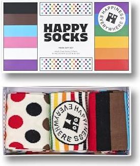 Happy Socks lot de 3 chaussettes fantaisie en coton, chaussettes Pride arc en ciel multicolores en coffret cadeaux