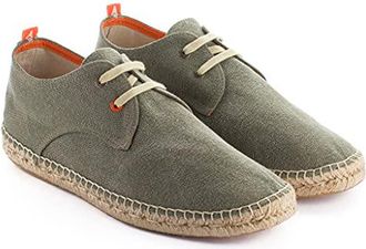 Abarca Espadrilles pour homme en jute et tissu Terra. Fabriquées à la main. Chaussures décontractées type Blucher avec lacets souples et respirantes., kaki, 