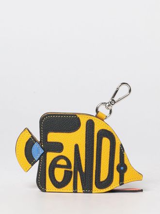 Fendi Porte-cl&eacute;s Fish en cuir grain&eacute; avec poche zipp&eacute;e et mousqueton