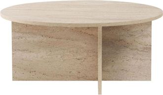 M&S Collection Table basse ronde effet travertin 90cm - Panneaux m&eacute;lamin&eacute;s - Hauteur 40cm - Design contemporain avec pied asym&eacute;trique