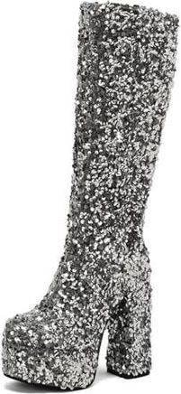 Generic Bottes hautes &agrave; paillettes scintillantes pour femme, Argent&eacute;., 38.5 EU