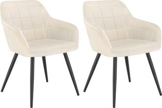 Woltu Esszimmerstühle 2er Set Esszimmerstuhl Küchenstuhl Polsterstuhl Design Stuhl mit Armlehnen, mit Sitzfläche aus Samt, Gestell aus Metall, modern, Creme