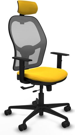 Piqueras y Crespo Ergonomischer Computerstuhl mit 1D-Armen, h&ouml;henverstellbare Lendenwirbelst&uuml;tze und h&ouml;henverstellbares Kopfteil, Grau/Gelb