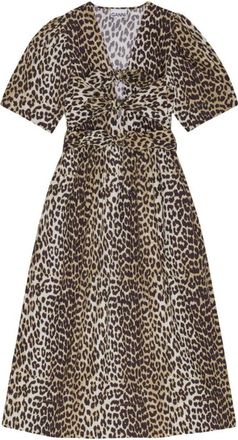 Ganni Femme, Robes, Brun, Taille: 40 FR Leopard Printed Cotton Tie Strap Midi Dress