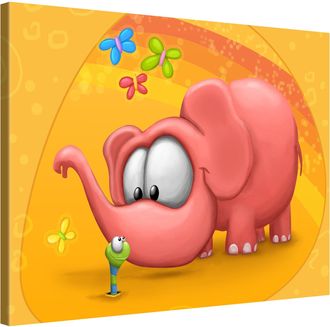 Picanova Elephant Meet Worm 40x30cm - Premium Leinwanddruck - Kunstdruck Auf 2cm Holz-Keilrahmen Für Schlaf- Und Kinderzimmer - Kinder Kollektion Von TooshToos