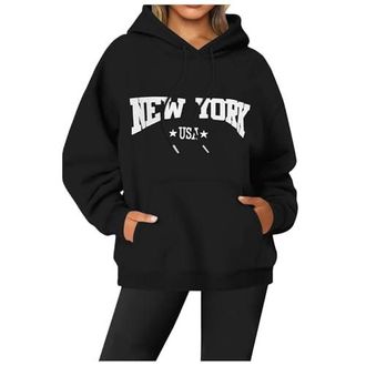 Generic Sweat &agrave; capuche &agrave; manches longues avec poches pour femme, Noir, XXL