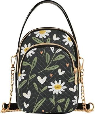 Mnsruu Sac à bandoulière pour femme, marguerites blanches, fleurs vertes, sac à main, petit sac à bandoulière avec sangle réglable