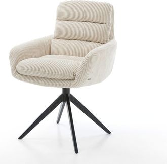 DELIFE Esszimmerstuhl Abelia-Flex mit Armlehnen Cord Beige Kreuzgestell breit Schwarz, Esszimmerst&uuml;hle