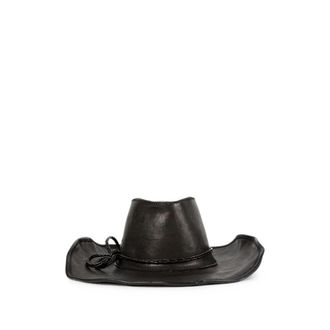Ann Demeulemeester Grained-leather Braided-trim Hat