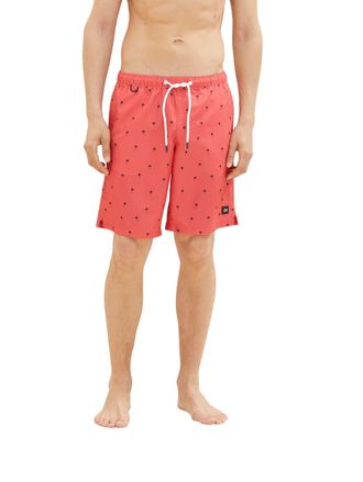 Tom Tailor Herren Badeshorts mit Muster 1035051, 31479 - soft berry red palm design, L
