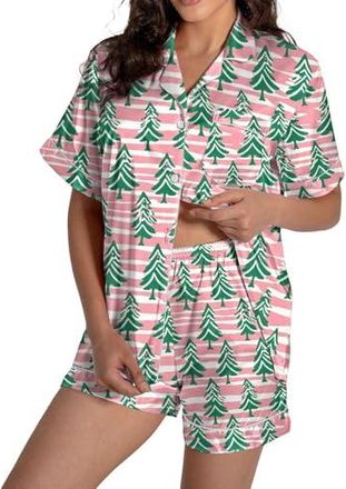 Generic Pyjama de Noël pour femme - Court - Pyjama de Noël pour femme - Manches courtes - Avec boutonnière - Deux pièces - Confortable - Vêtement de maison - 