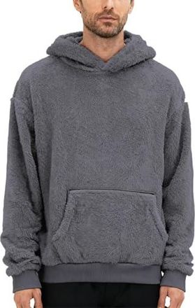 Generic Sweat &agrave; capuche doubl&eacute; Sherpa pour homme - Sweat &agrave; capuche en polaire de couleur unie pour lautomne et lhiver - Coupe ample - V&ecirc;tements d&eacute;contract&eacute;s &agrave;