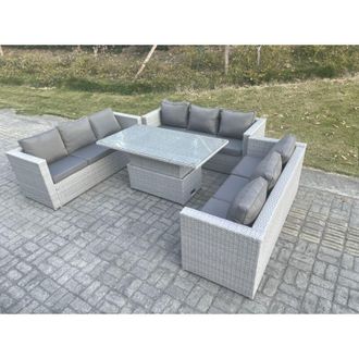 Fimous Rattan Gartenm&ouml;bel Set mit Sofa, H&ouml;he verstellbar Esstisch,Outdoor Terrassen Essgruppe 4-teilige Sitzgruppe Helles Grau - Fimous