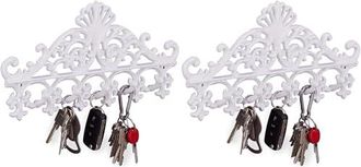 Relaxdays Garderobenleiste aus Gusseisen, 5 Haken, Antiker Landhausstil, HBT: ca. 17 x 35 x 3,5 cm, Hakenleiste, wei&szlig; (Packung mit 2)