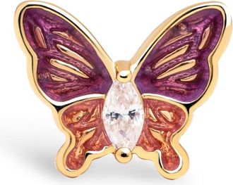 Singularu Einzelner Ohrring Butterfly Rose. Messing mit 18 kt Goldbeschichtung, Emaille und Zirkonia. Schmuck für Damen
