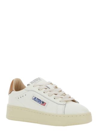 Autry Boys White Low Top Sneakers With Logo Patch Cow Leather Trainers