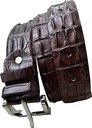Generic V&eacute;ritable crocodile alligator marron fonc&eacute; cornback peau ceinture en cuir pour hommes, design de luxe calme, marron fonc&eacute;, 46W