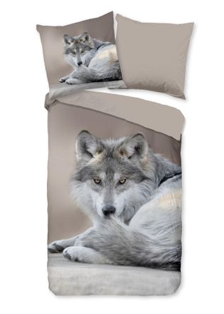 JACK Mikrofaser Bettw&auml;sche 2 TLG. 135x200cm Wolf Spirit W&ouml;lfe Taupe Grau