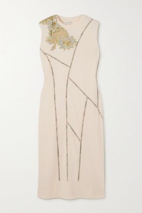 Dries Van Noten Robe Midi En Coton M&eacute;lang&eacute; &Agrave; Finitions En Dentelle Et En Brocart - &Eacute;cru