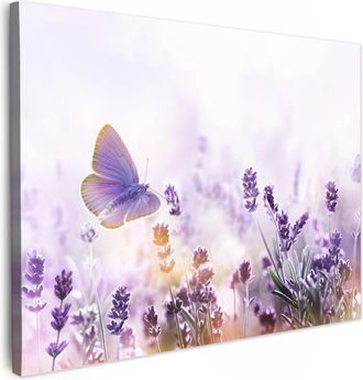 MuchoWow © Wandbilder 70x50 cm Wohnzimmer Wanddeko Schlafzimmer Zimmerdeko Fotowand Zimmer Deko Wand Dekoration Wall Art Bilder - Lavendel - Schmetterling - Li