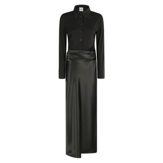 Nanushka Dunkelgr&uuml;nes Langarm Satinkleid - - Dresses - Damen - Schwarzk - XS