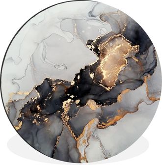 MuchoWow Wandbild Rund Wanddeko Deko Wohnzimmer Bilder 60x60 cm Schwarz - Marmor - Luxus - Gold