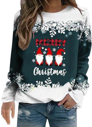 Generico Sweat de Noël Femme Léger 2024 Pull de Noël Femmes Surdimensionné Maillots de Noël Imprimé Pull de Noël Col rond Pull de Noël Femme Hiver Renne Tops N