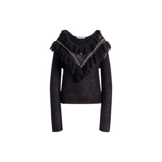 Alberta Ferretti Femme, Pulls, Noir, Taille: 36 FR Pull &agrave; Volants en Laine M&eacute;rinos
