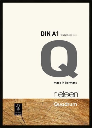 Nielsen Design Bilderrahmen, 59,4 x 84,1 cm (A1), Holz, Schwarz, Posterrahmen zum Aufh&auml;ngen im Hoch- & Querformat, Echtglas, Quadrum