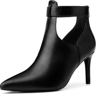 Allegra K Bottines &agrave; talon aiguille avec d&eacute;coupe dans le dos et fermeture &eacute;clair pour femme, Noir, 40 EU