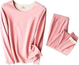 Generic Ensemble thermique pour homme - Sous-v&ecirc;tements chauds - Haut et pantalon extensibles pour femme - 2 pi&egrave;ces - Pour le fitness, Rose, 3XL