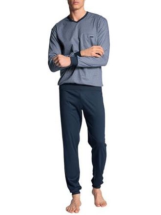 CALIDA Relax Choice Pyjama à poignets homme, 100% coton Supima, avec ceinture élastique recouverte de tissu