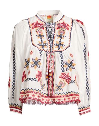 Farm Rio MARYS TILES OFF-WHITE EMBROIDERED BLOUSE