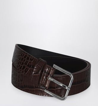 Frankie Shop Toni Croc belt in brown patent leather with silver-tone hardware