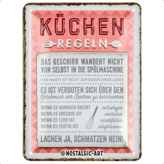 Nostalgic Art Retro Blechschild, 15 x 20 cm, K&uuml;chen-Regeln - Geschenk-Idee f&uuml;r die K&uuml;che, aus Metall, Vintage Design mit Spruch, Blechschilder Spr&uuml;che