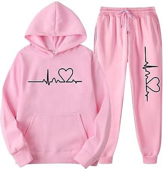 Generic Ensemble Sweat Jogging Femme, Costume de Jogging pour Femme, Sweat à Capuche, Pantalon avec Poches de survêtement, Haut à Manches Longues, 2 pièces Gr