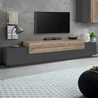 Dmora TV-Schrank Nico, niedriges Wohnzimmer-Sideboard, Fernsehst&auml;nder-Basis, 100% Made in Italy, 240 x 45 x 52 cm, Anthrazit und Ahorn