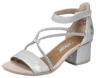 Rieker Sandalette RIEKER, Damen, Gr. 36, silber (silberfarben), Lederimitat, metallic, Schuhe Sandalette, Sommerschuh, Sandale, Blockabsatz, mit praktischem 