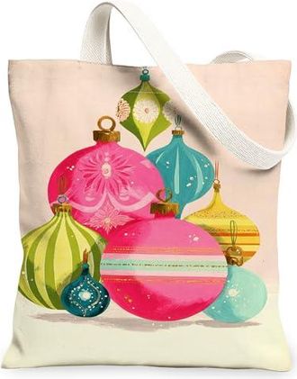 Generic Sacs fourre-tout en toile artistique, motif ornement color&eacute;, sacs d&eacute;picerie r&eacute;utilisables, l&eacute;gers et lavables avec bandouli&egrave;re, P&ecirc;che, 13x15 Inch