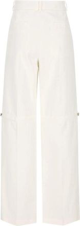 Fendi Logo-Embroidered Silk Trousers - White