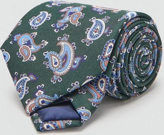 Mango Cravate 100 % soie imprim&eacute; cachemire vert - Homme - Taille unique - MANGO MAN