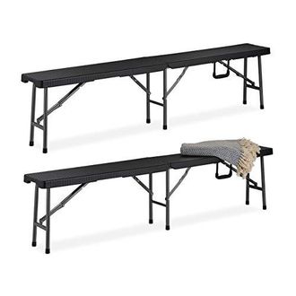 Relaxdays Bierbank 2er Set, Faltbare Partybank f&uuml;r Terrasse & Garten, Kunststoff, Campingbank, 43x179x24,5 cm, schwarz