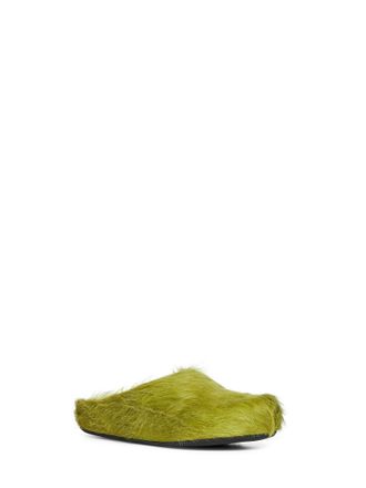Marni Mens Lime Long Hair Calfskin Fussbett Sabot Calf Mules Sandal