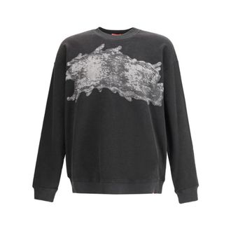 Diesel Homme, Sweatshirts et sweats &agrave; capuche, Noir, Taille: S SweaT-shirt en coton avec ourlet et poignets c&ocirc;tel&eacute;s