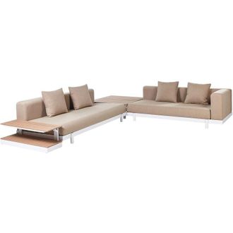 Beliani 5-Sitzer Lounge Set Wei&szlig; Aluminium 4-Teilig 2 Gartensofas Beistelltisch und Couchtisch Auflagen Beige Garten Terrasse Sofa Set mit 2 Tischen
