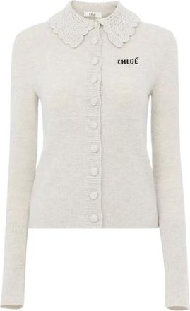 Chloé Femme, Pulls, Gris, Taille: 42 FR Fitted Logo Cardigan