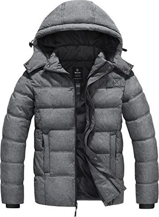 Wantdo Homme Blouson Rembourré Décontracté Veste Matelassée Manteau à Capuche Détachable Blouson Hiver Chaud Veste dExtérieur Slim Fit Gris fleuri XL