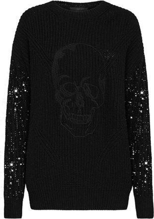 Philipp Plein Femme, Pulls, Noir, Taille: 36 FR Pullover Col Rond Skull