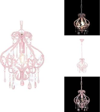 vidaXL Plafonnier avec perles Rose Rond E14 - Luminaire Suspendu - Lampadaire - Plafond Rose - Luminaire Moderne - Décoration Intérieure