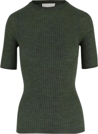 SA SU PHI Femme, Pulls, Vert, Taille: 46 FR T-shirt c&ocirc;tel&eacute; en m&eacute;lange de cachemire